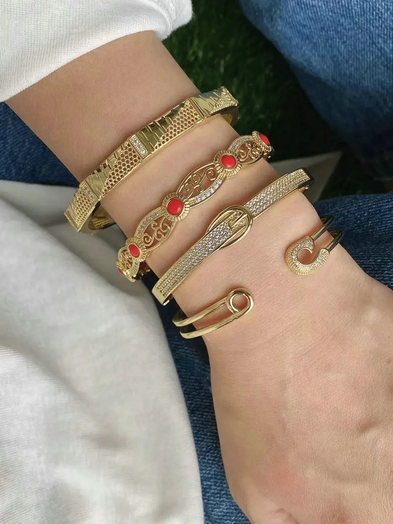 18k Gold Plated Round Shape Zircon Trendy Snap Cuff Open Bangle Bracelet - Buy 18k Gold Plated ...