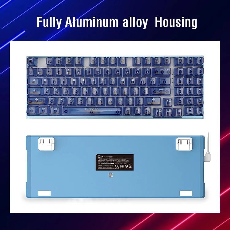 Compact 94 Keys Wireless Keyboard Crystal Keycaps Fully Aluminum Alloy ...