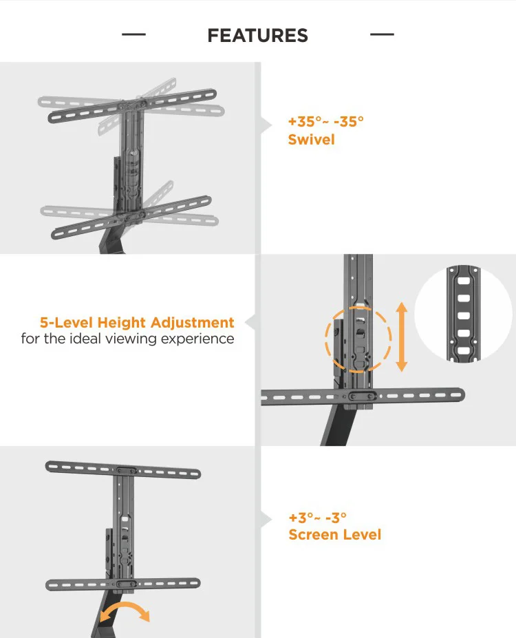 Aluminum Pedestal Tabletop Height Adjustable TV Mount TV Stand