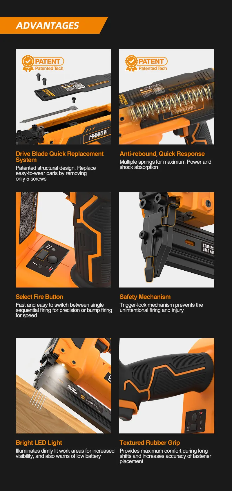 Freeman 18 Gauge F30 20v Battery Powered Cordless Wood Brad Nail Gun ...