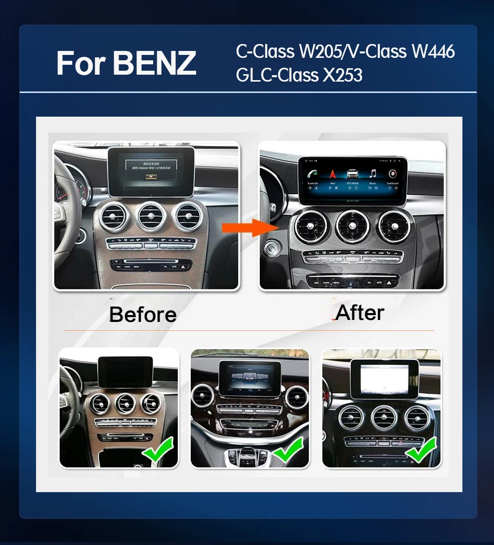 8 Core Android 12 Car Radio For Mercedes Benz C Class W205 Glc Class ...