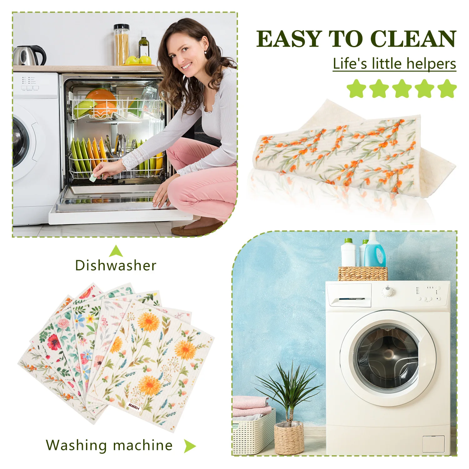 Swedish Dishcloth Eco-Friendly Cellulose Sponge Cloths Reusable ...