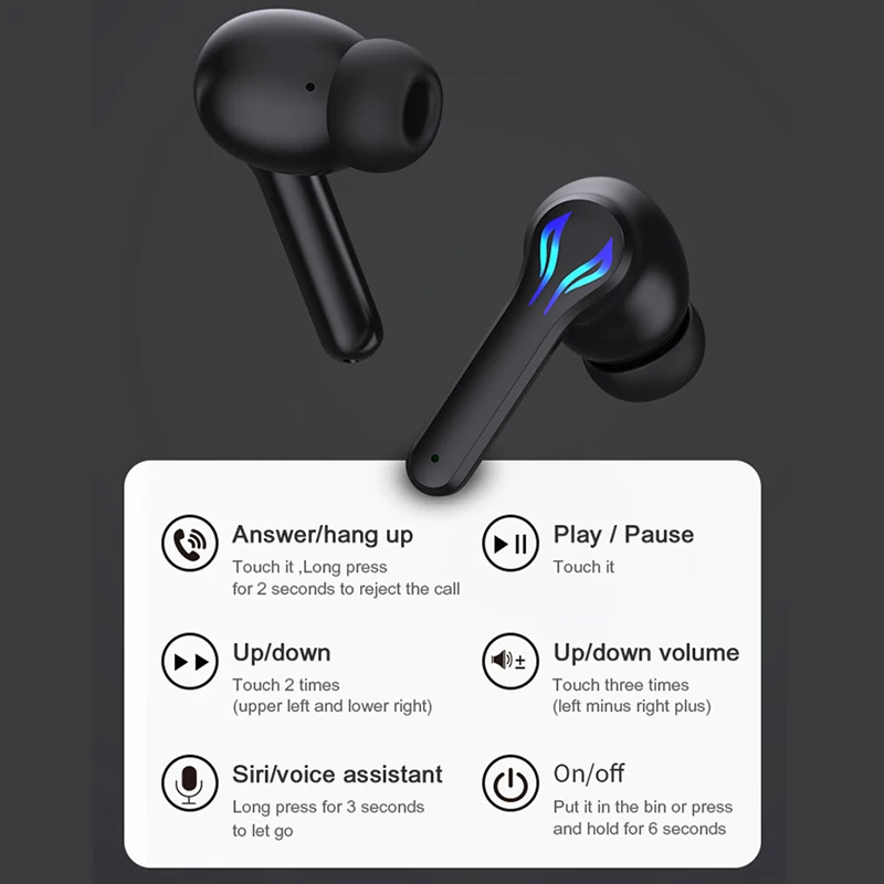 Gaming TWS Earbuds - True Wireless Stereo with LED Lights