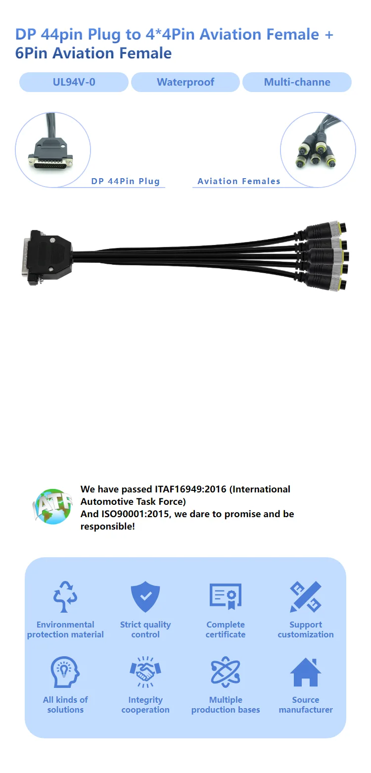 Dp 44-pin Plug To 4x4-pin Aviation Female + 6-pin Aviation Female Multi ...