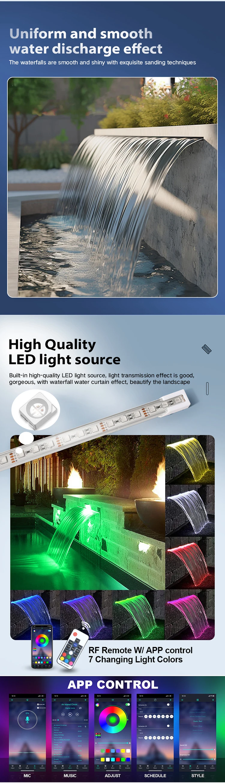 LED Swimming Pool Waterfall Lights - High Quality AC12V