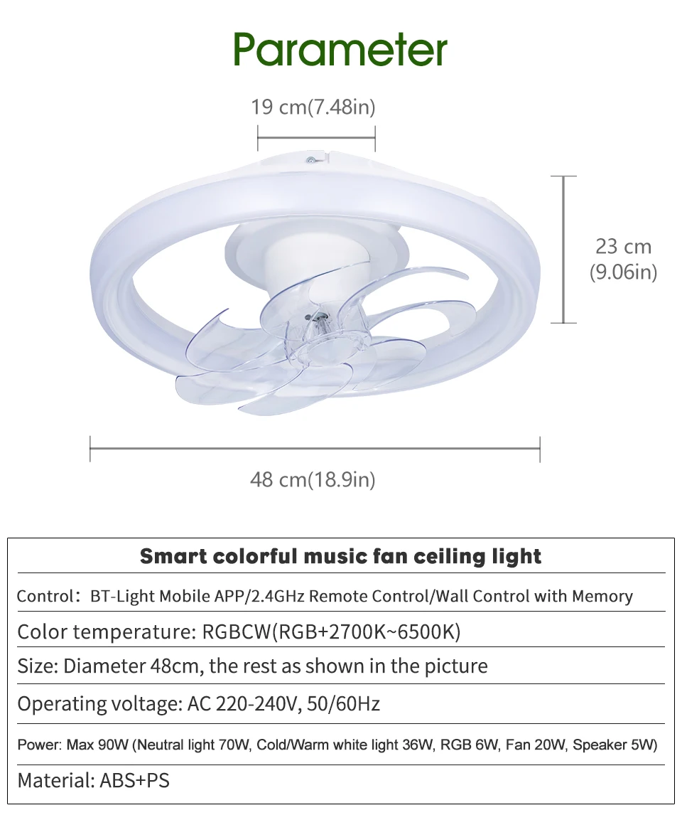 Modern TUYA Speaker Luxury Decorate RGBCW Ceiling Fan Light Smart LED ...