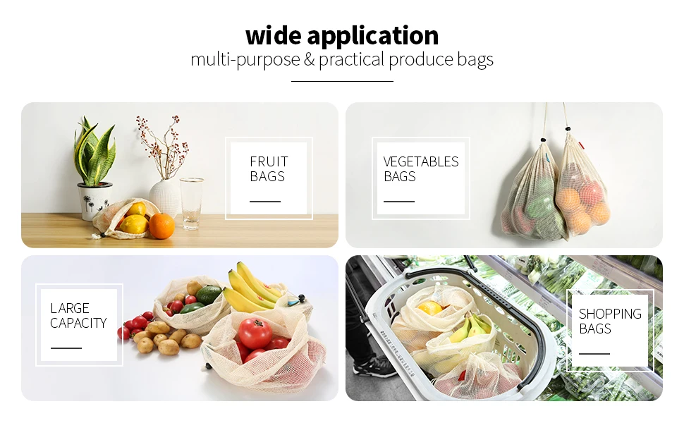 Organic Recyclable Reusable Cotton Fabric Produce Mesh Drawstring Bags ...