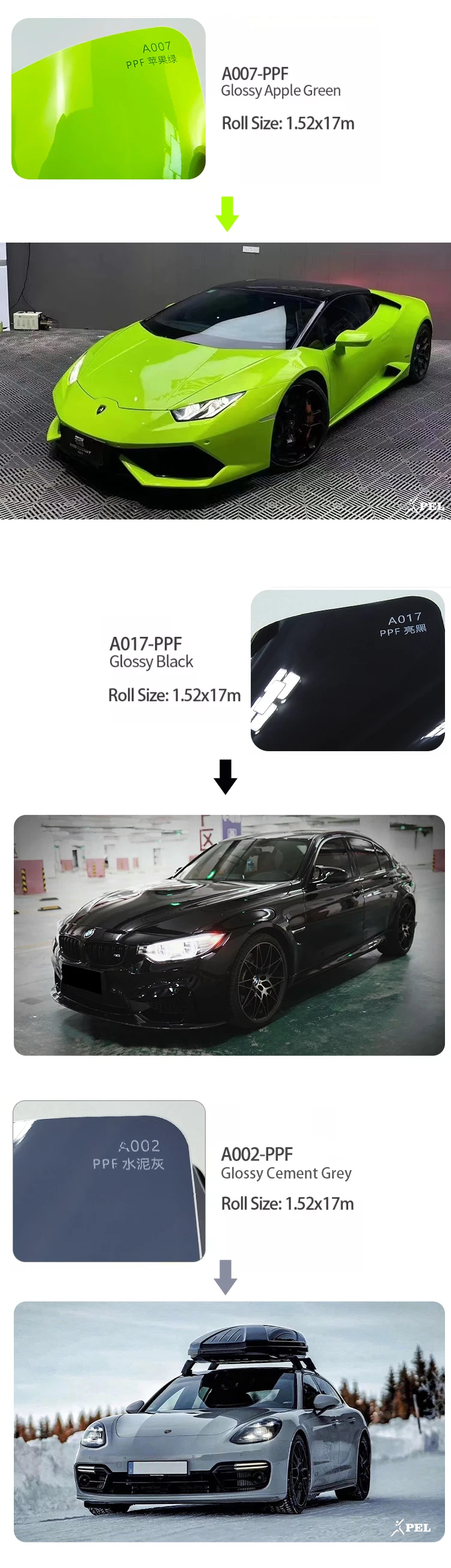 1.52*15m Super Glossy Ppf Tph Color Film Anti Scratch Self Healing Car ...