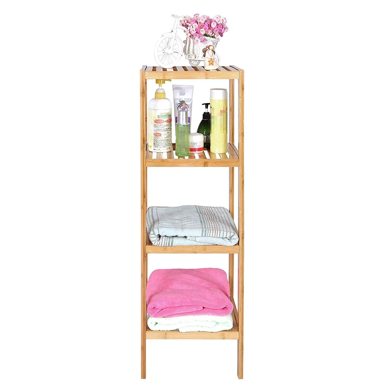 Bamboo Multifunctional 4-Tier Storage Racks & Shelving Units Bathroom ...