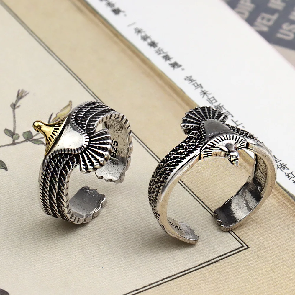 Flying Eagle Wing Animal Knight Opening Adjustable Ring For Punk Unique ...