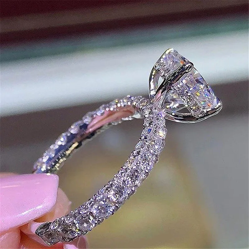 Hot Sale Shiny Engagement Ring Wedding Ring Bling Full Crystal Cubic ...