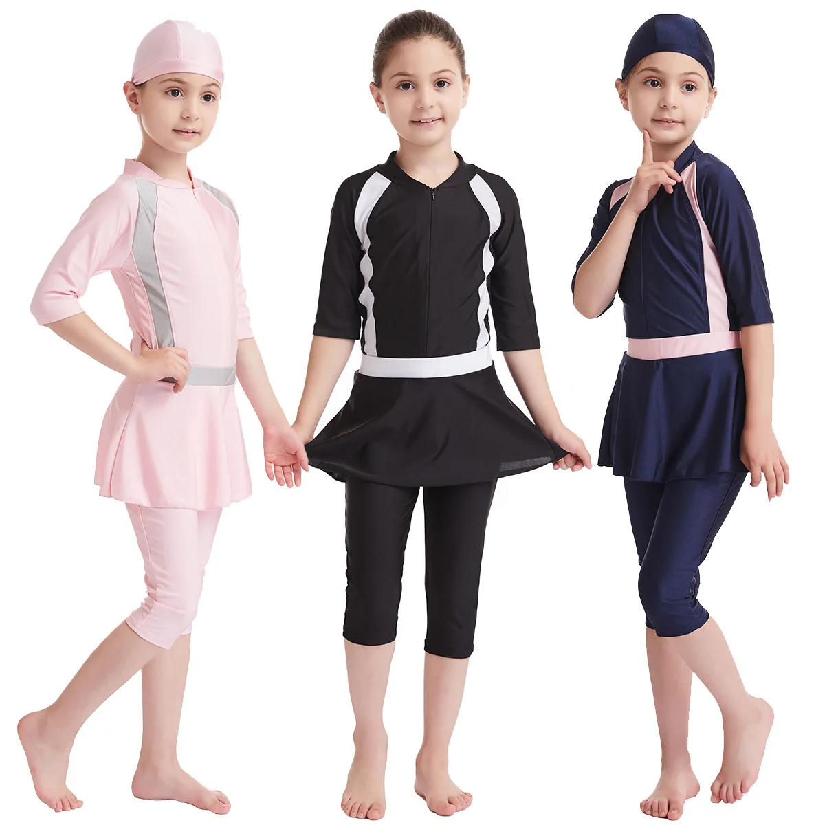 Muslim Girls Modest Swimwear Islamic Beach Wear High Elastic Swimwear ...