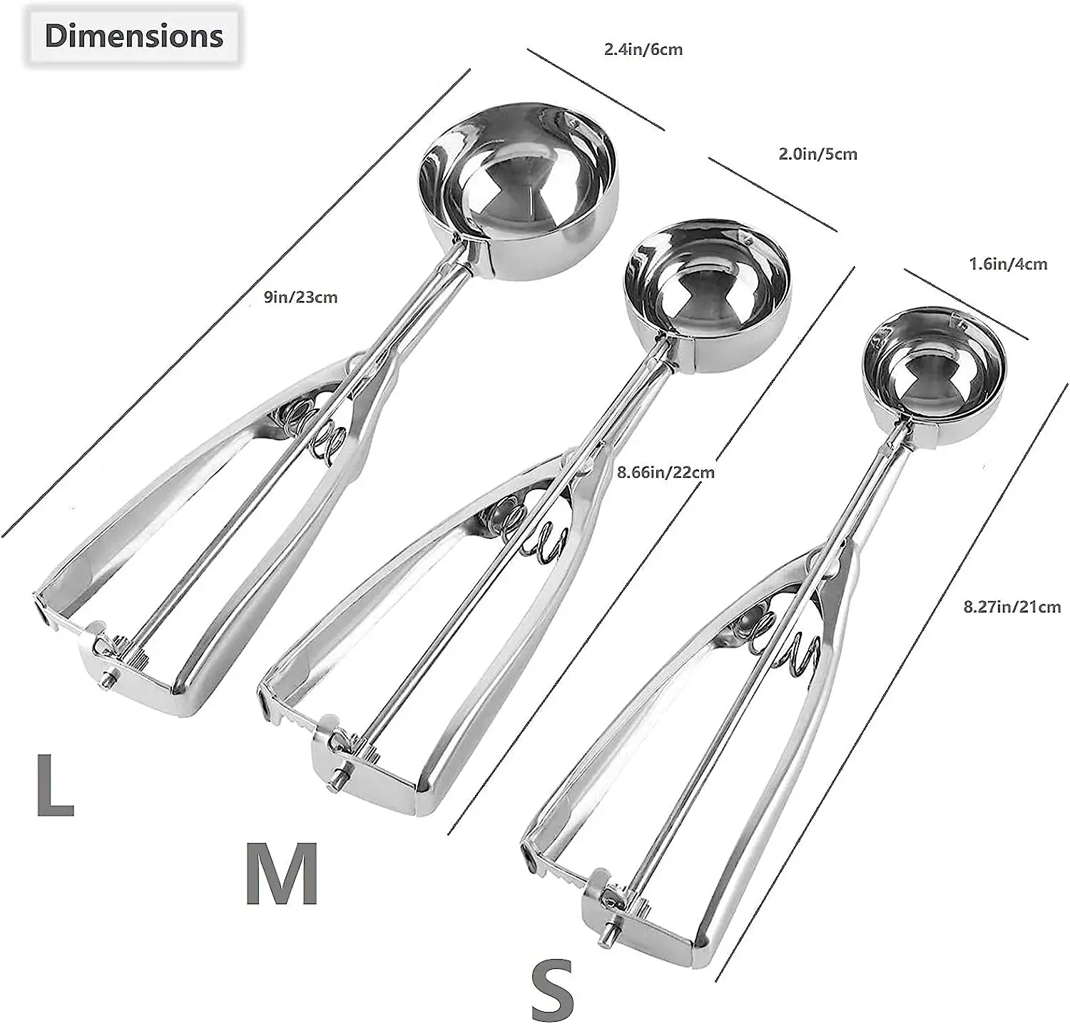 Stainless Steel Ice Cream Scooper With Cookie Scoops For Baking Set Of ...