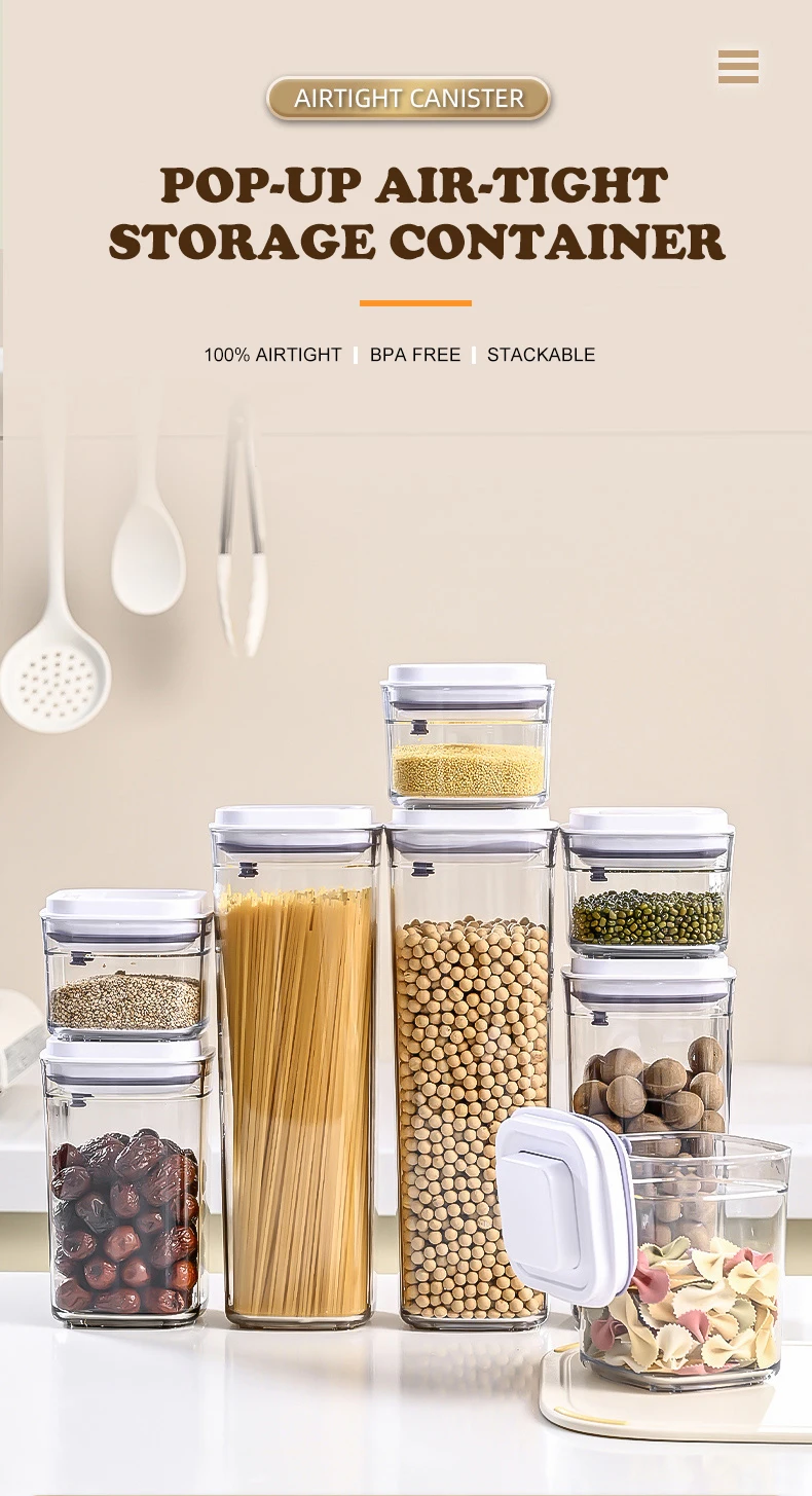 6-Piece Pack Push Button Pop up Container Box With Lids Grain Cereal ...