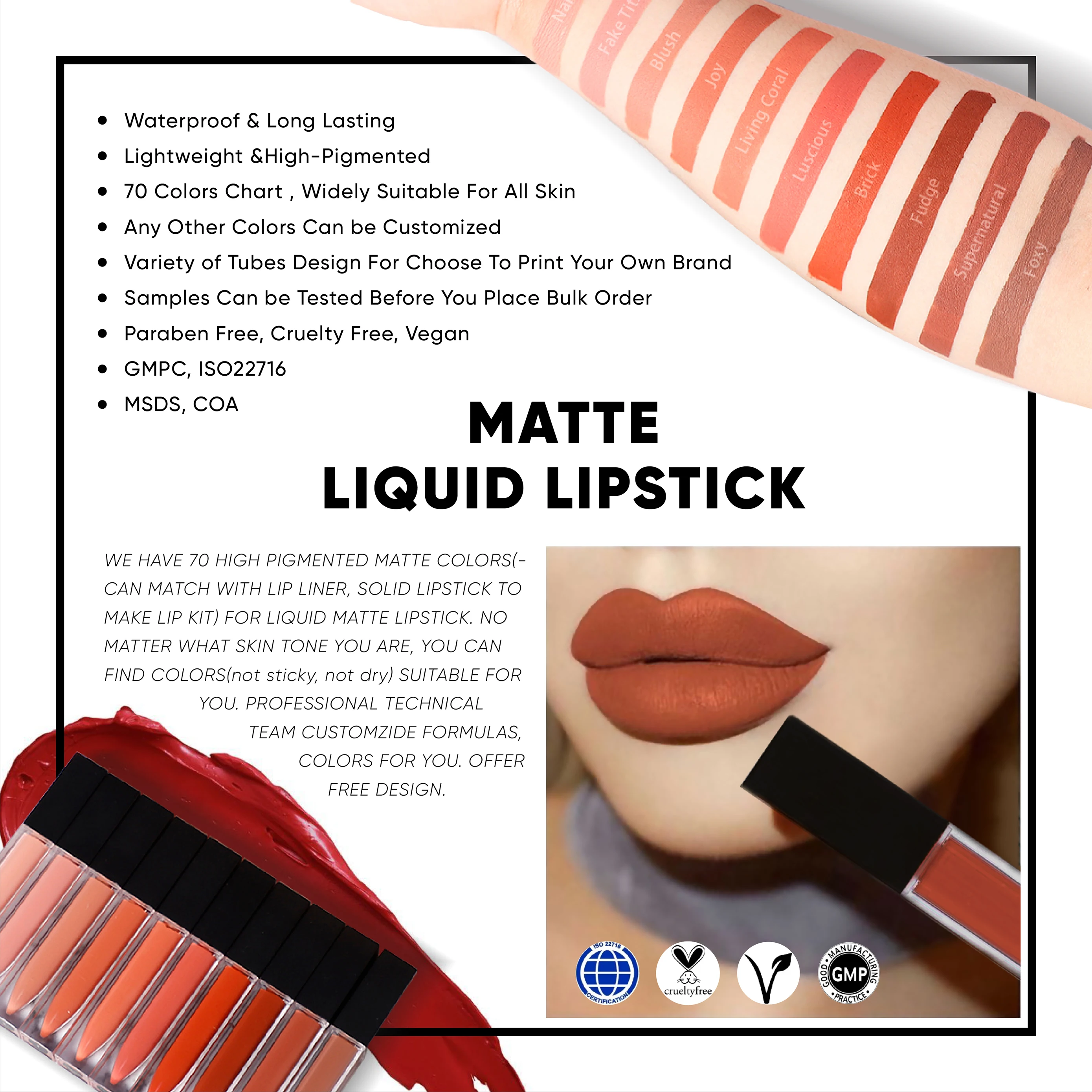 Wholesale LOW MOQ High Pigment Waterproof 20 Colors Vegan Matte Liquid ...