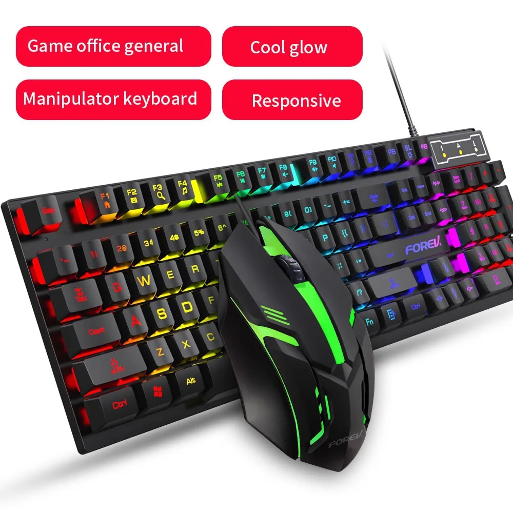 Rgb Light Desktop Computer 104 Keys Led Wired Gaming Keyboard Mouse ...