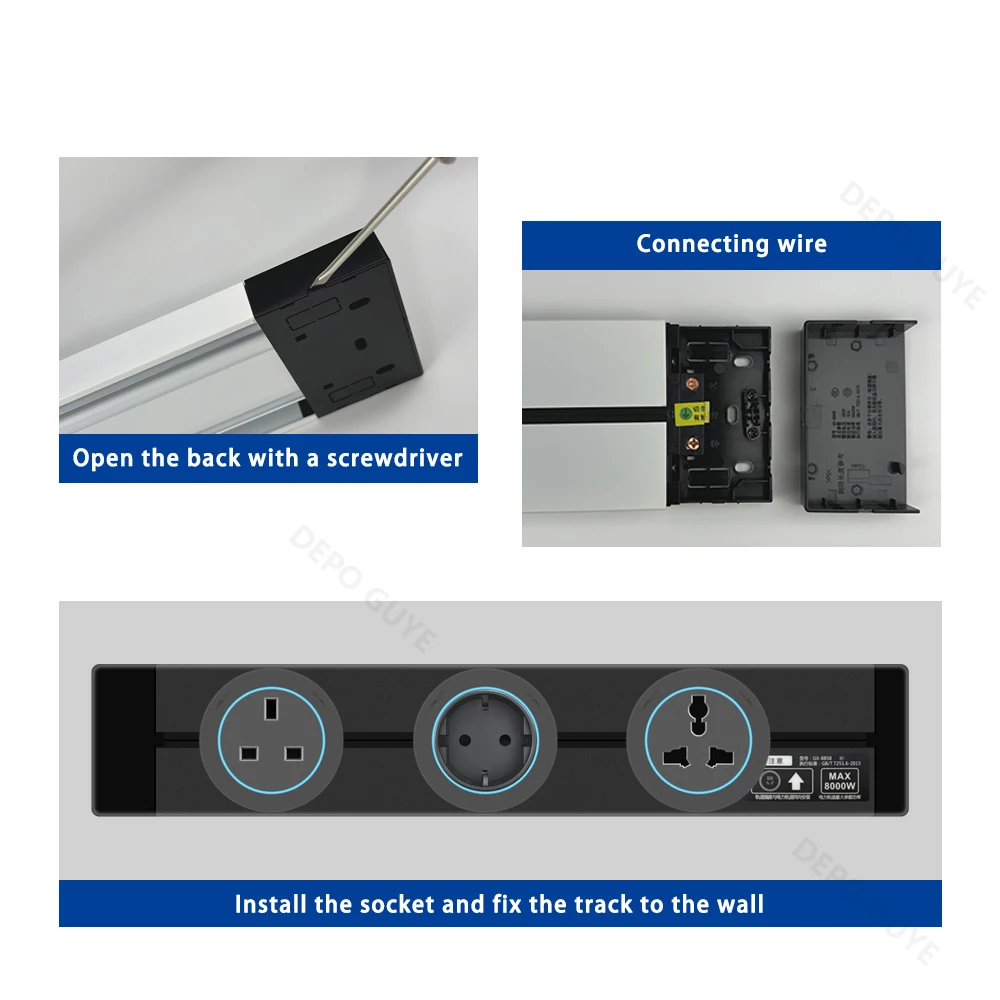 Removable Power Track Socket Round Function Adapter Plug,EU FR UK US ...