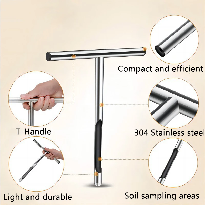 Portable 21 Inch Stainless Steel T-style Handle Plant Care Soil Test ...