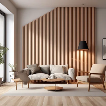 Wooden Slatted Oak Akustik Sound Absorbing Akupanel Wood Grain Fluted ...