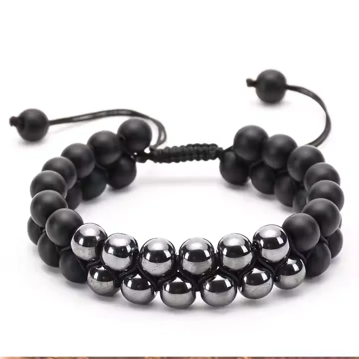 8mm Double Layered Hematite Stone Bracelets For Men Women Matt Stone ...