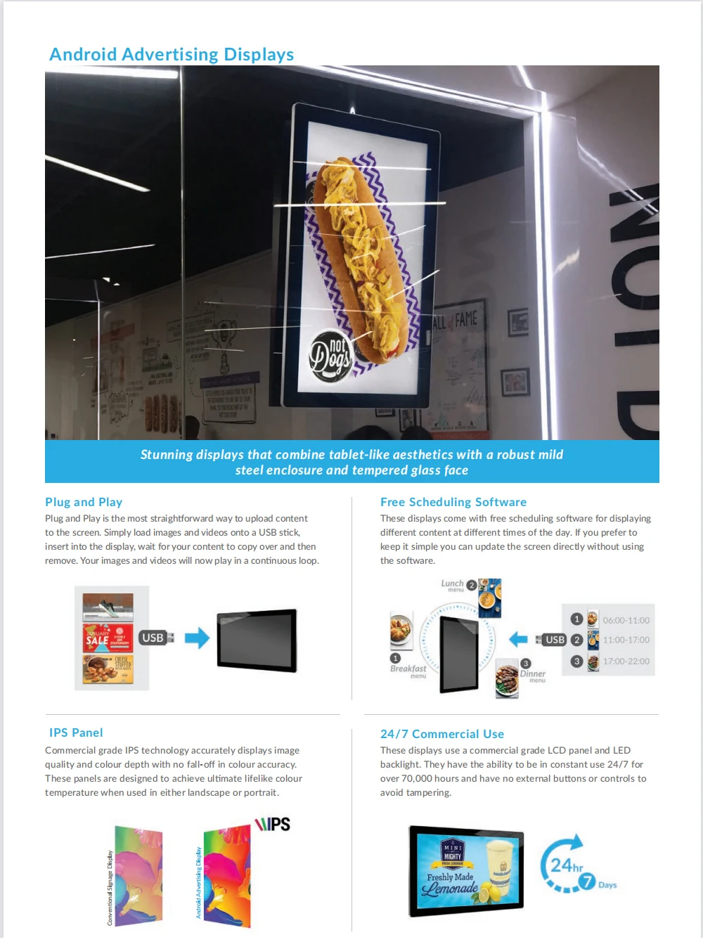 Retail 24 Inch Wall Mounted Hanging Touch Display Screen Ads Digital ...