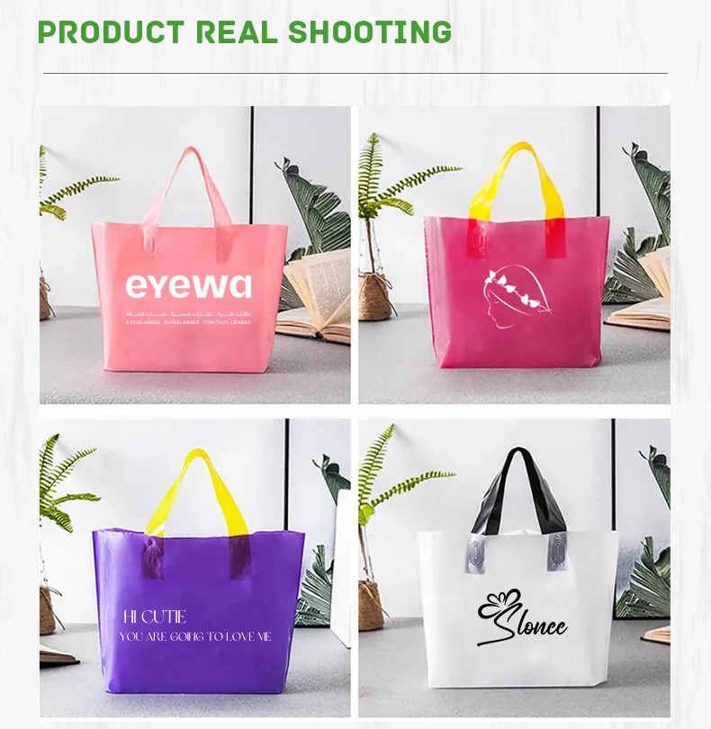 Custom Printed Logo Recyclable Retail Reusable Black Plastic Poly Tote
