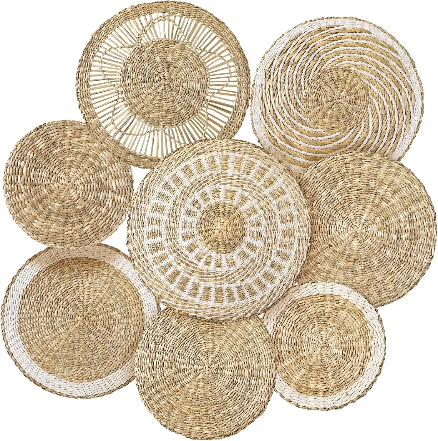 Set Of 8 Rustic Bohemian Wall Baskets Hand-woven Seagrass Still Life ...