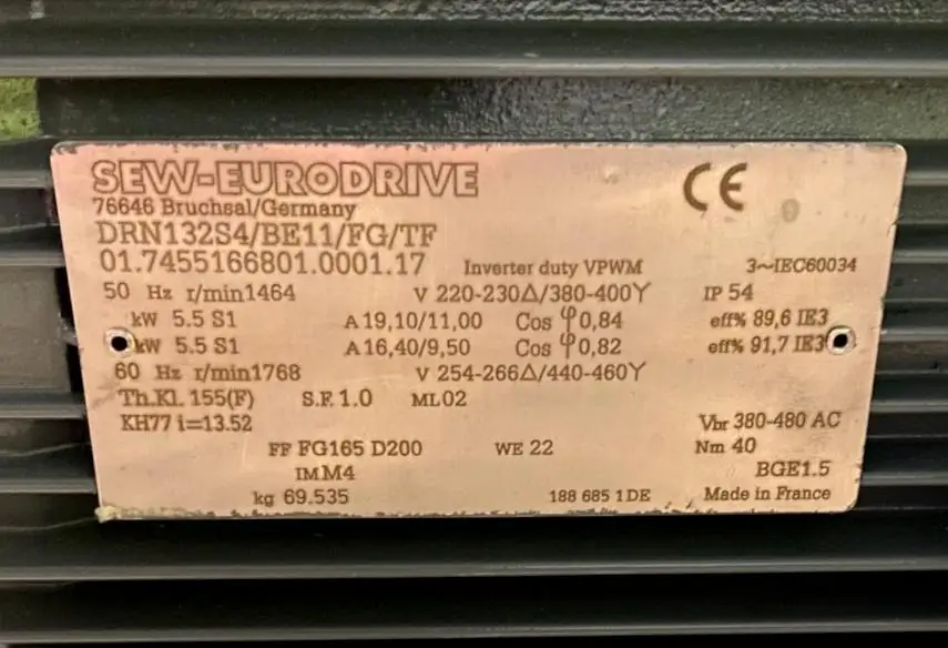 High Quality Sew Eurodrive DRN132S4/BE11HR/FG/TF 3ph 7.5hp