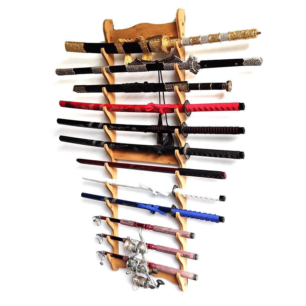 Wholesale Multi-storey Wall-mounted Swords Display Rack Wood Bamboo ...