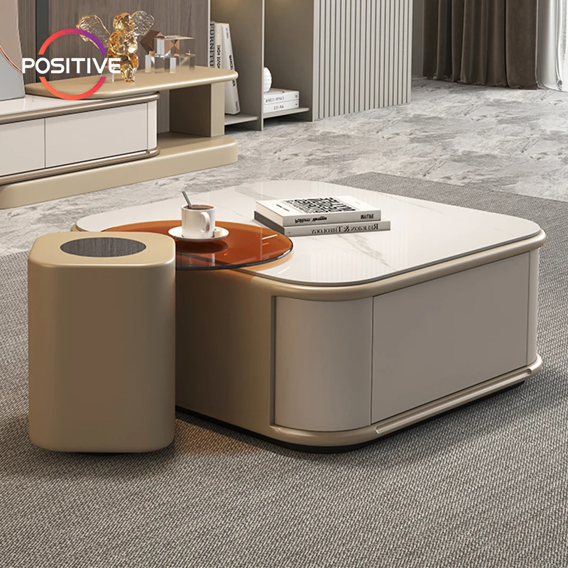 French Cream Style Lacquered Storage Coffee Table Light Luxury Living ...