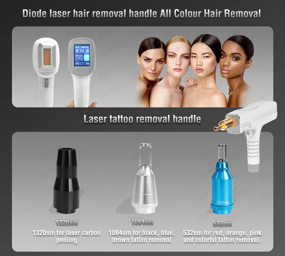 2 Handles Professional Laser Diode Hair Removal And Nd Yag Laser Tattoo ...