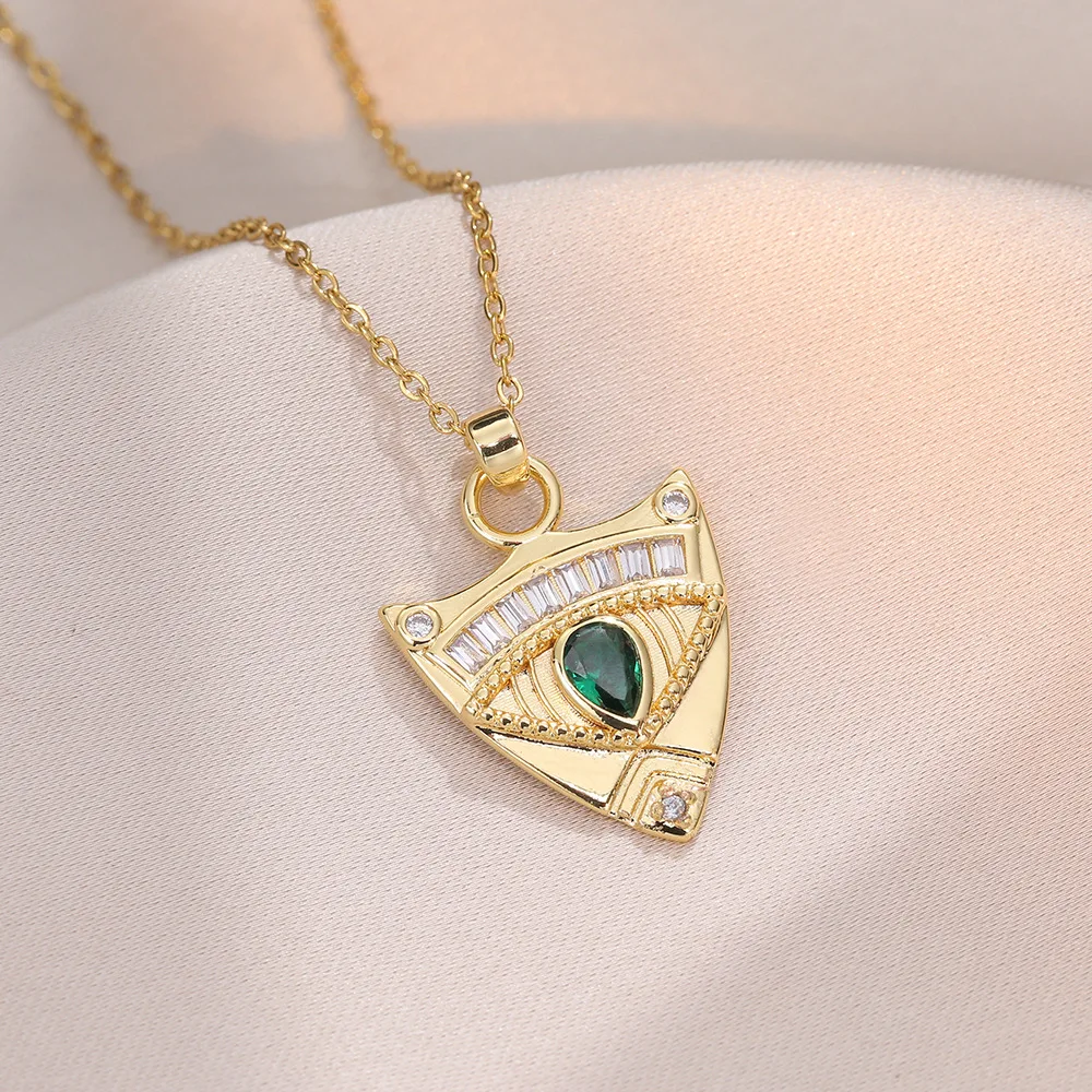 Ancient Egypt Triangular Eye Copper Zircon Women Necklace Shiny Blue ...