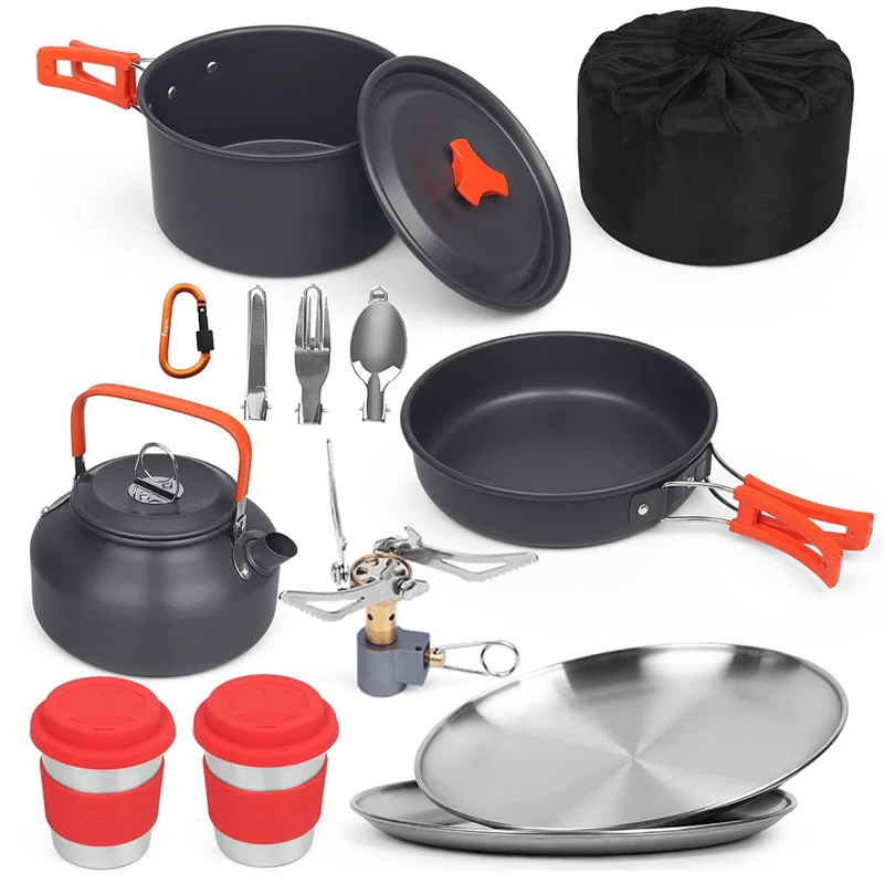 Outdoor Camping Cookware Mess Kit Hiking Backpacking Picnic Cooking ...