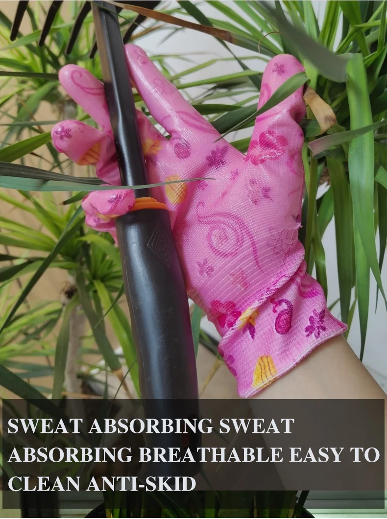 Handdier Customized Logo Polyester Liner Nitrile Work Garden Gloves ...