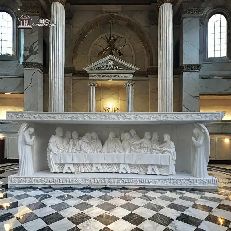 TREVI European Style Hand Carved Marble Altar with Last Supper Relief ...