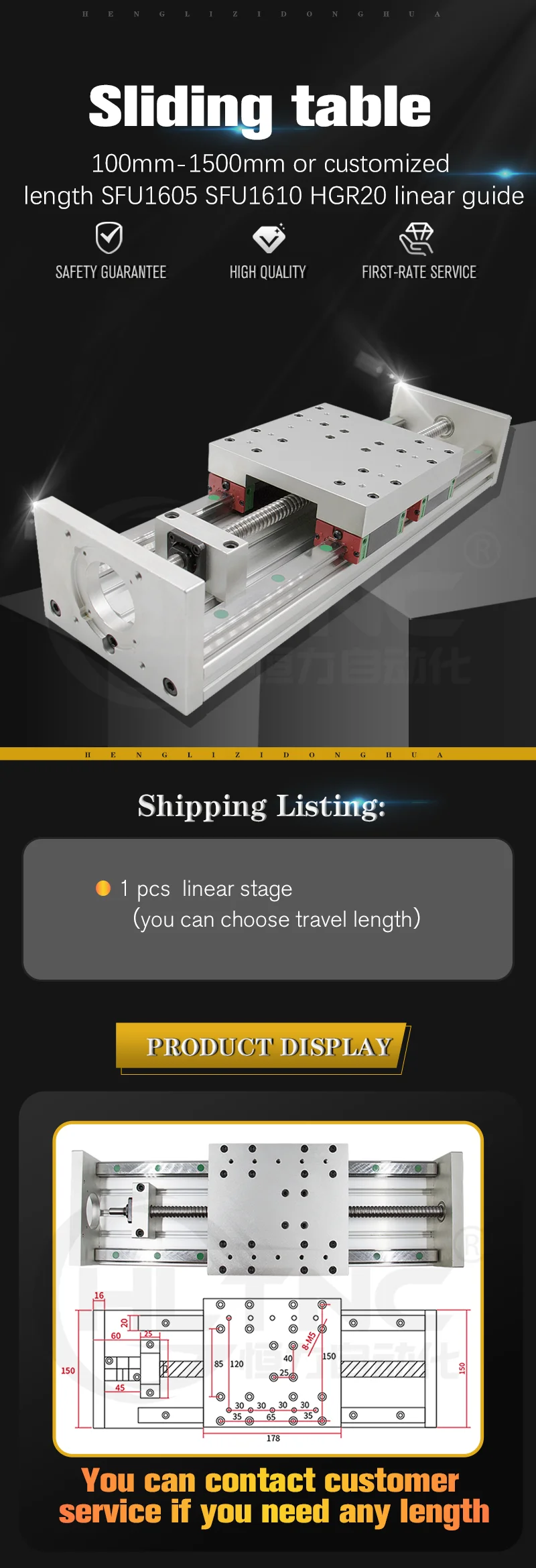 HGR20 XYZ Axis CNC Kits Linear Motion Guideway & Linear Bearing Slide Rails, OEM