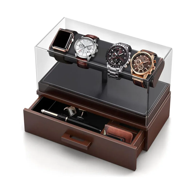 Watch Display Case Men's Wood Watch Stand With Removable Acrylic Cover ...