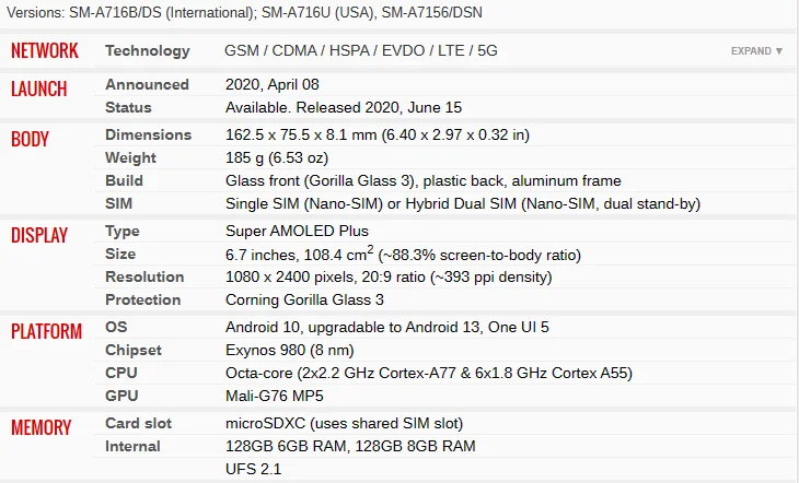 Shop Our Brand A716 Refurbished Mobile Phone - SAMSUNG Galaxy A71 5G