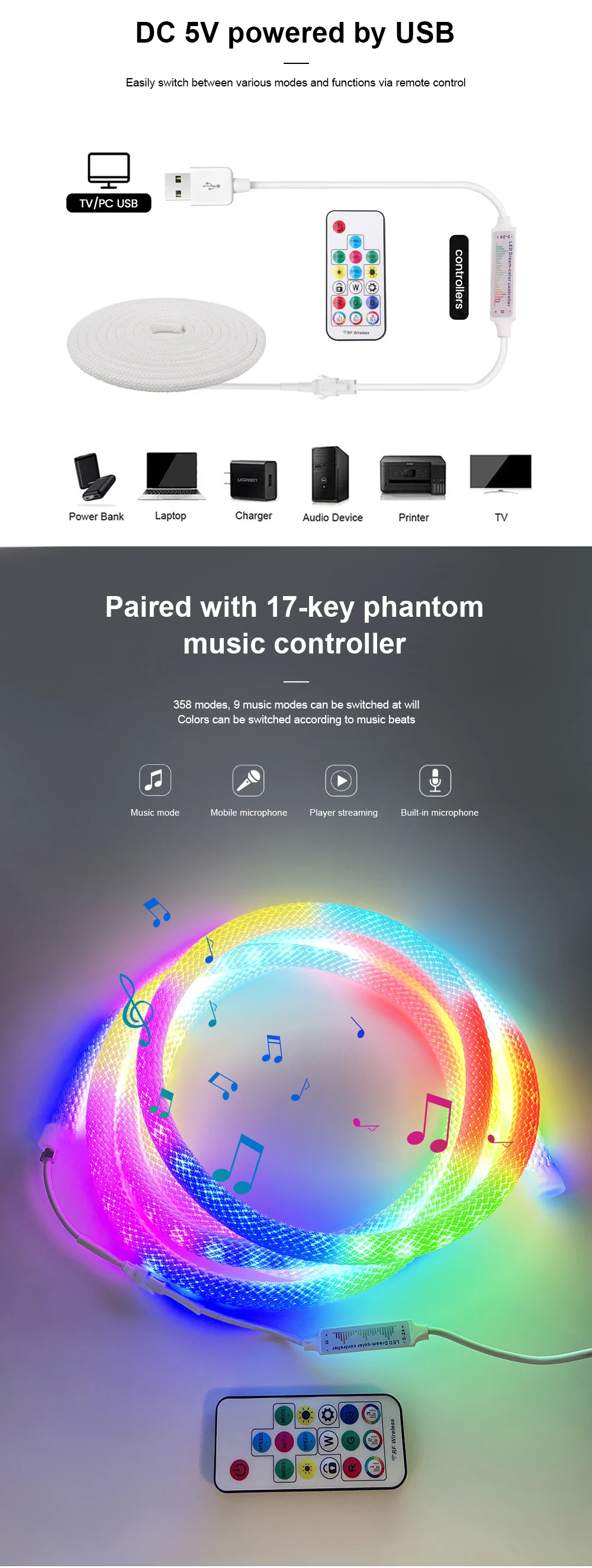 100Ft Bluetooth Rgb Ic Flex Rope Led Neon Lights Strips and Set Outdoor ...