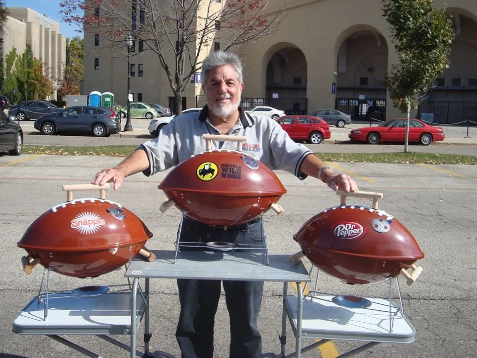 Barbecue Grilling with American Football Shaped Charcoal BBQ Grill