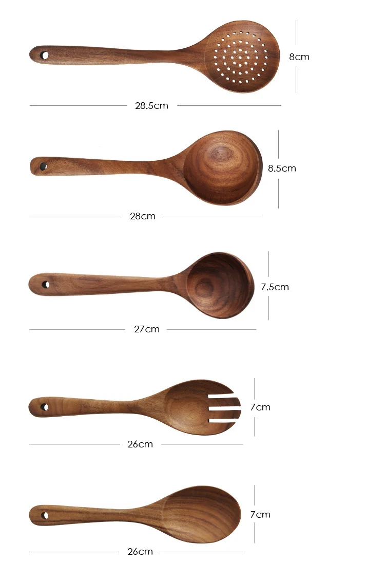 Custom Kitchen Accessories Wooden Cooking Utensils Set Solid Wood Long ...