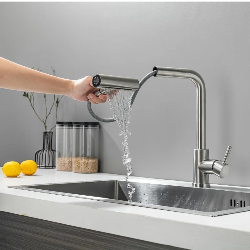 Gun Grey 4 Way Waterfall Shower Kitchen Faucet Stainless Steel Sink ...