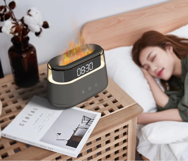 Newset New Design Elegant Alarm Clock Aroma Oil Electric Humidifier Innovative Simulation Flame ...
