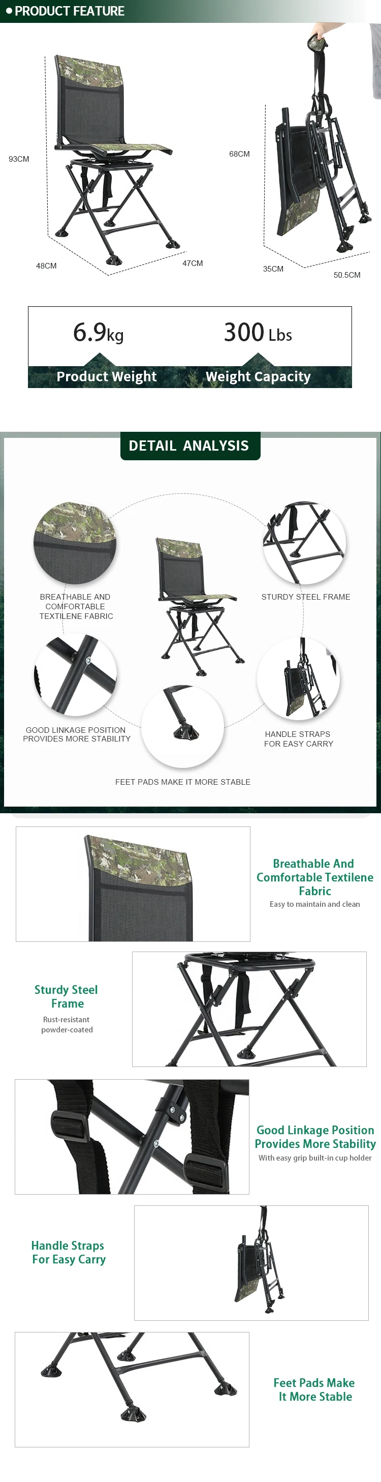 Backpack Folding Hunting Chair - 360 Degree Swivel Comfort