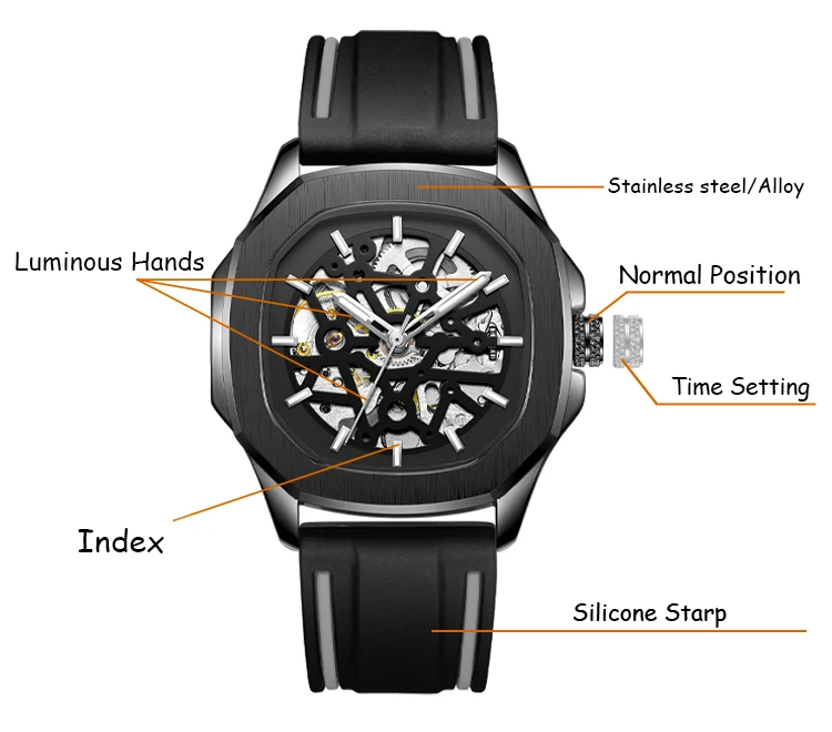 OEM Luxury Classic Mechanical Transparent Watches for Men