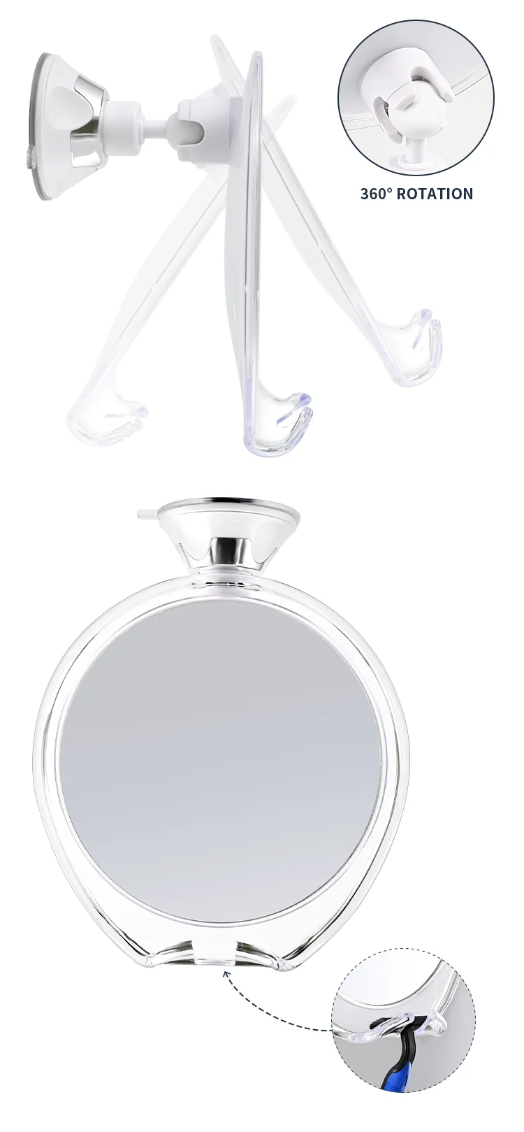 Fogless Shower Magnifying Mirror Suction Cup Shave Mirror With ...