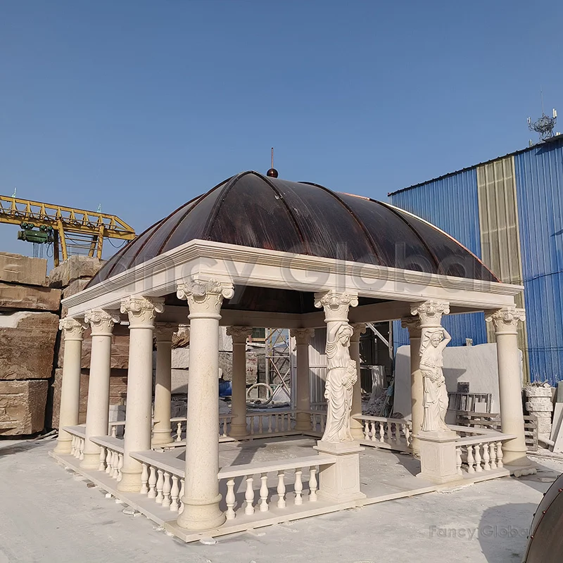 Square Greek Marble Garden Gazebo Large Outdoor With Corridor - Buy ...