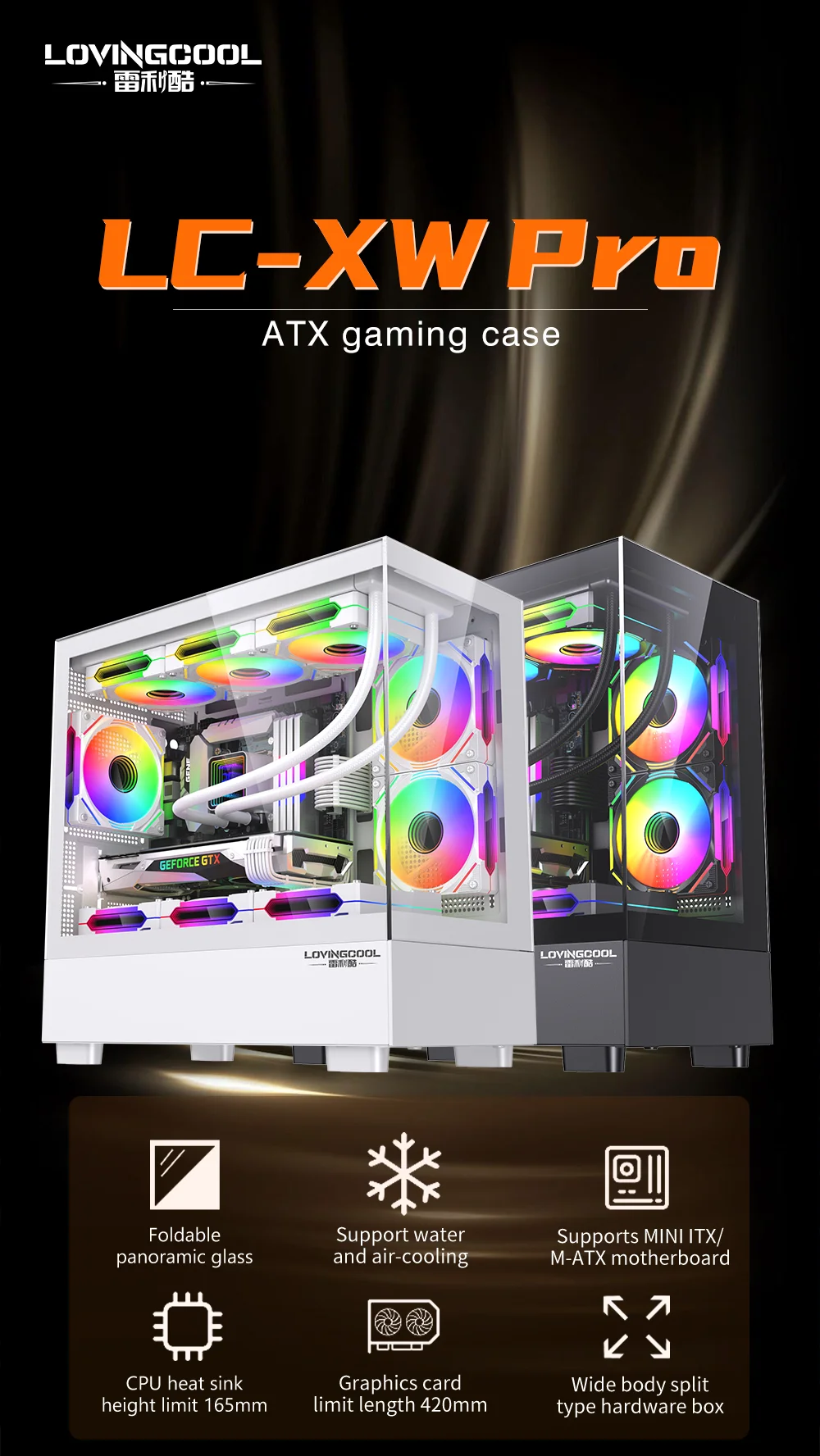 Lovingcool Mid Tower Gaming PC Case - White & RGB Fans