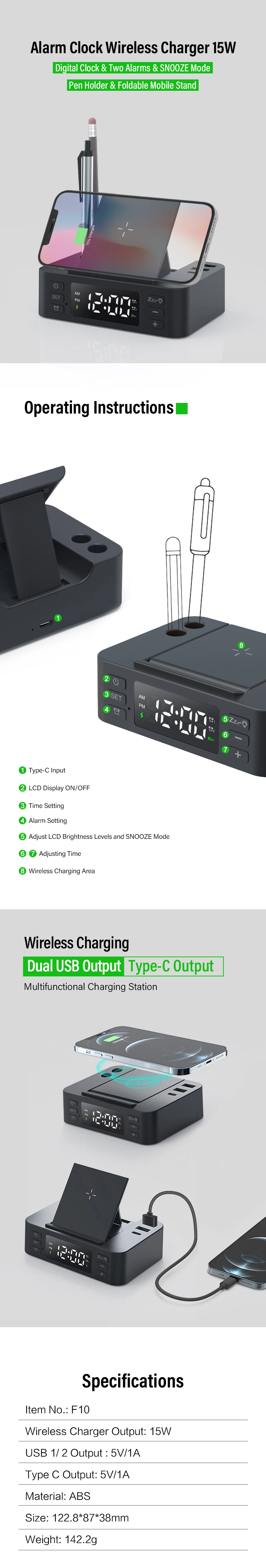 Wireless Phone Charging Table Clock 15w Fast Charging Alarm Clock ...