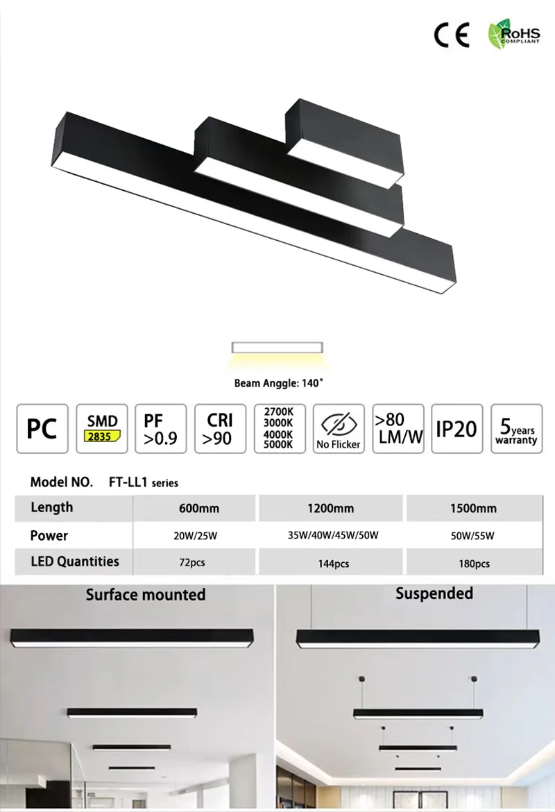 Modern Linear Led Light Indoor Linear LED Light Pendant Ceiling 20w 35w ...